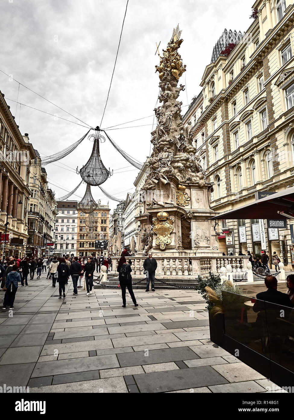 Vienna, Austria - November 1, 2018 - Shot of the Graben street and the ...