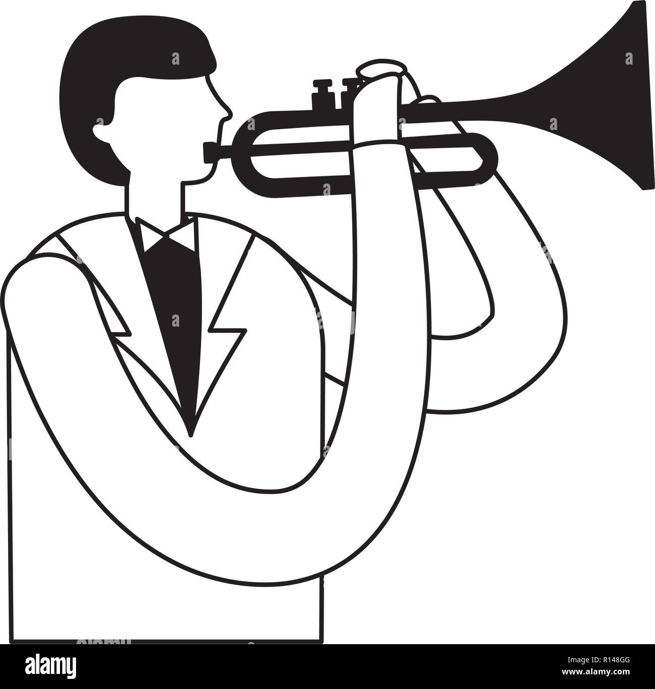 man standing playing trumpet instrument vector illustration Stock ...
