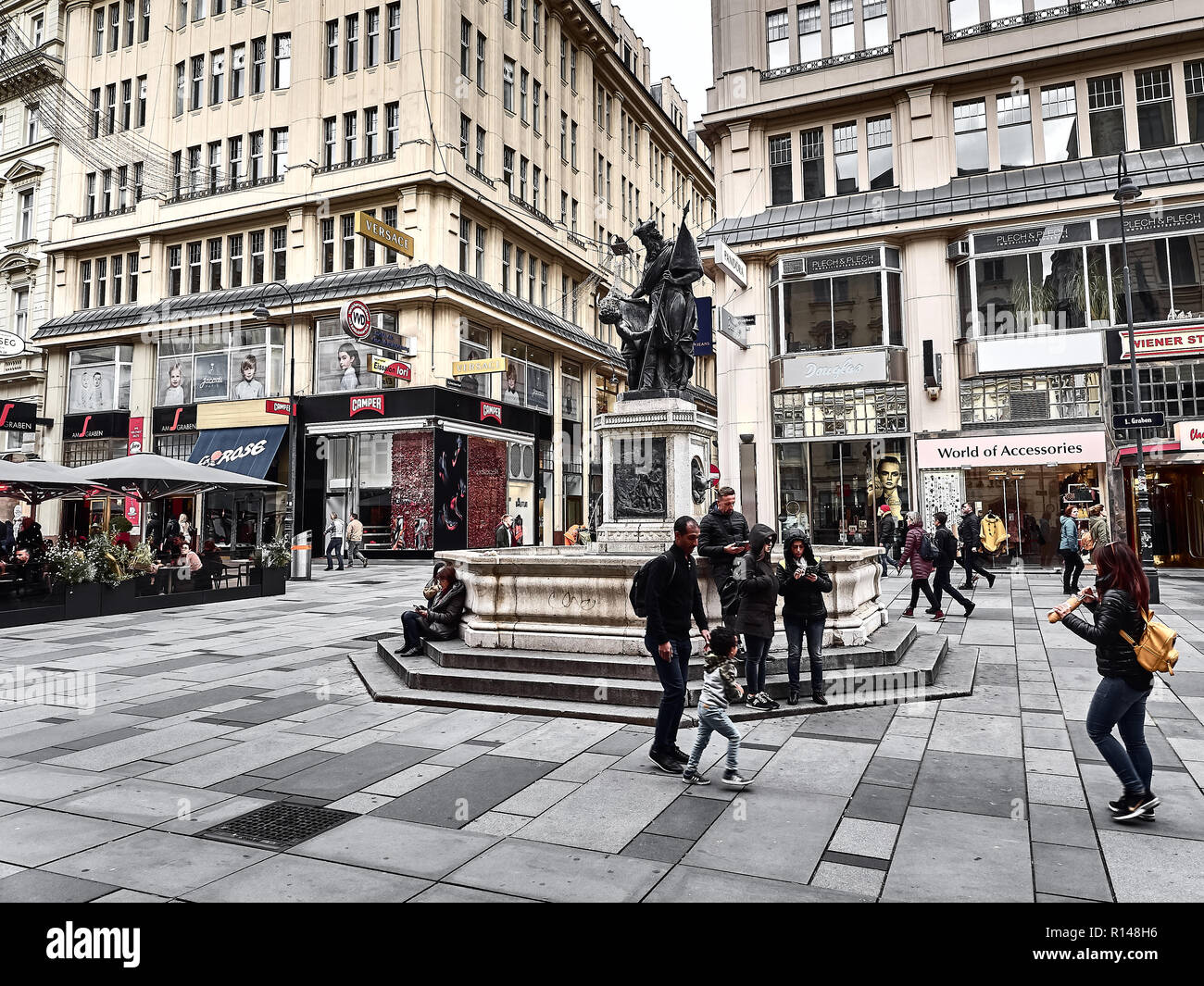 Vienna, Austria - November 1, 2018 - View of the Graben, one of the ...