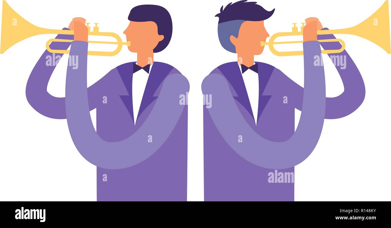 musician men with trumpet instruments vector illustration Stock Vector ...
