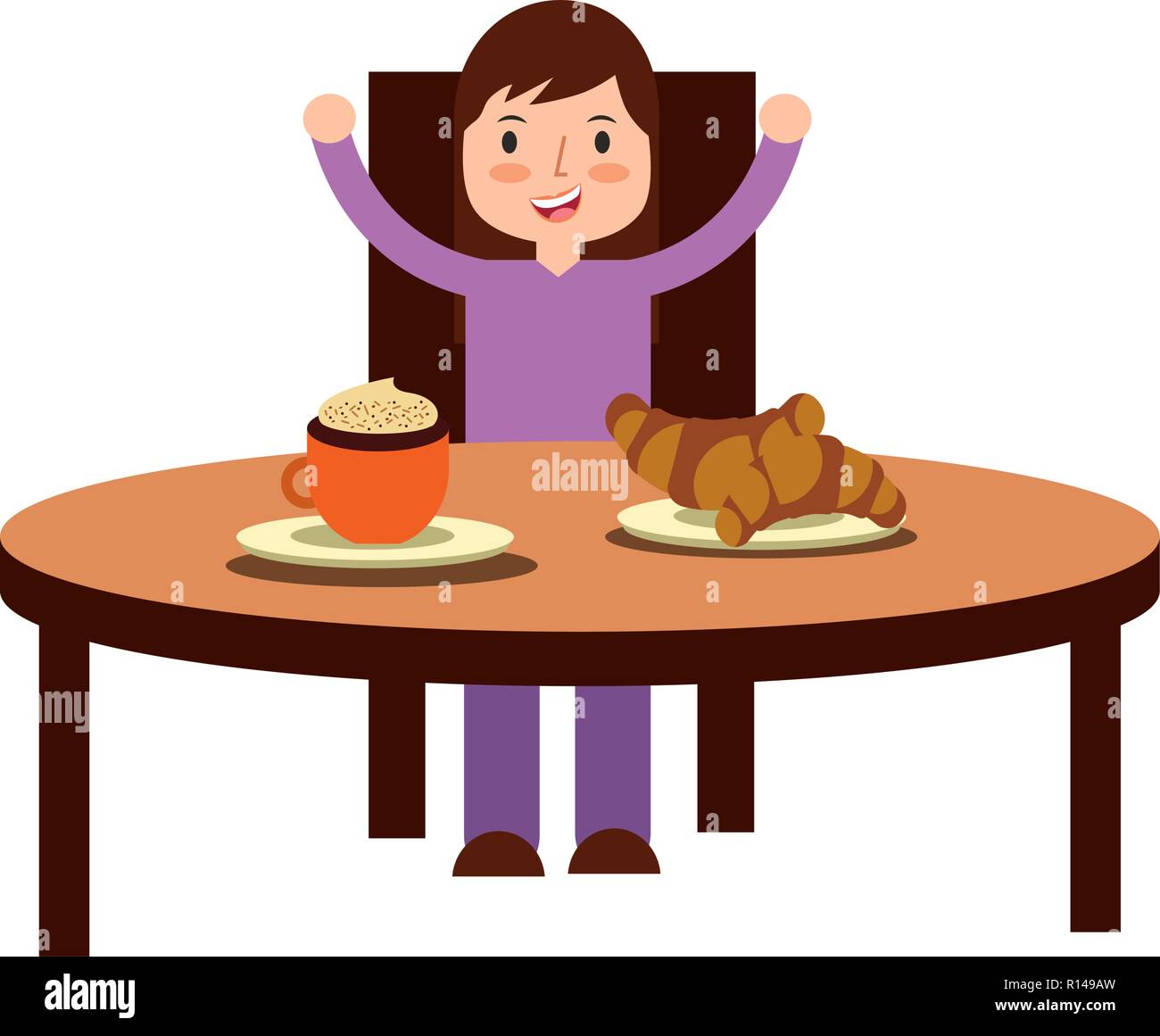 girl eating breakfast in the table vector illustration Stock Vector ...