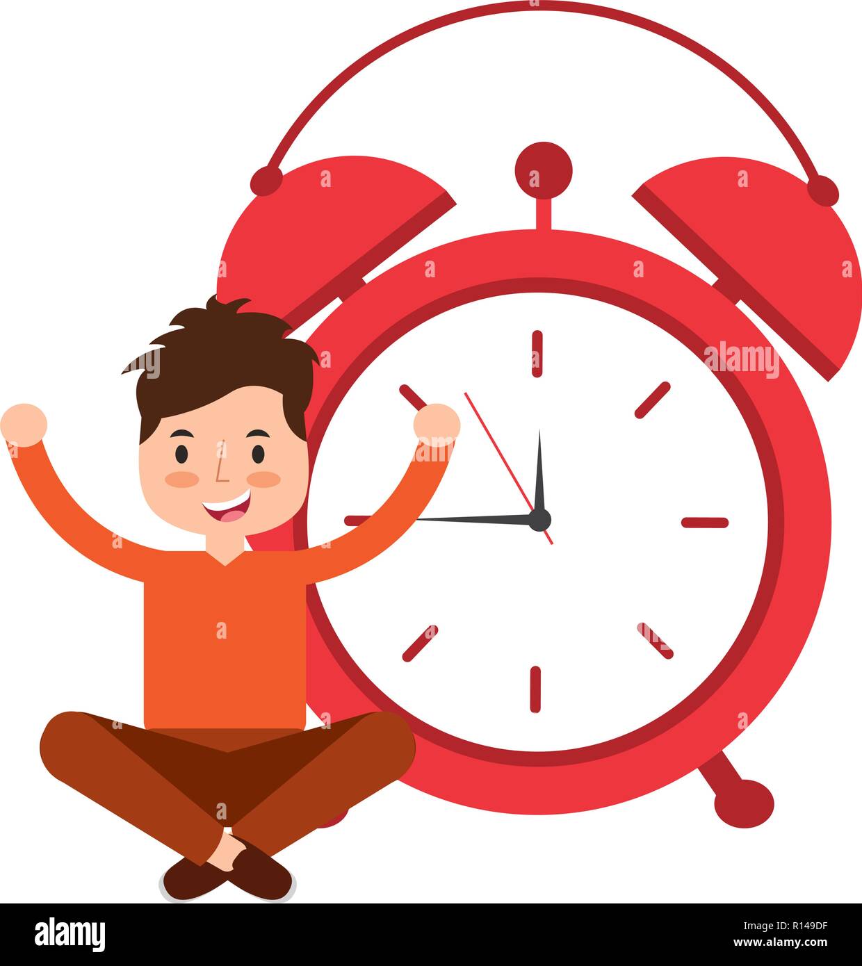 boy sitting clock alarm wake up vector illustration Stock Vector Image ...