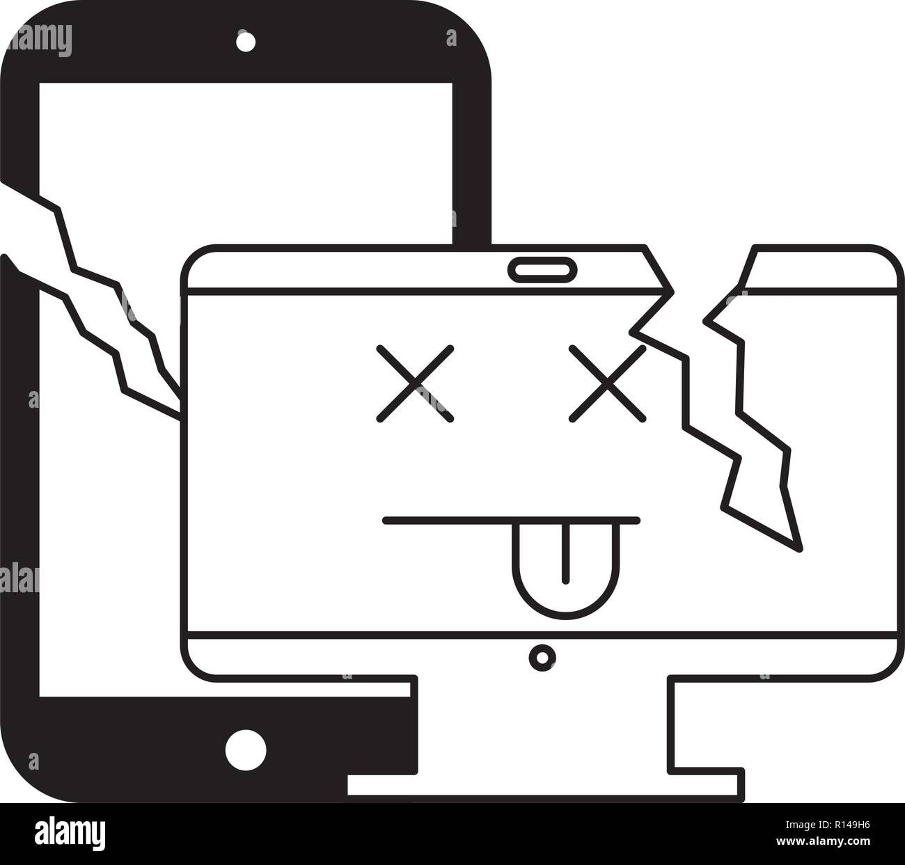 broken computer and cellphone error vector illustration Stock Vector ...