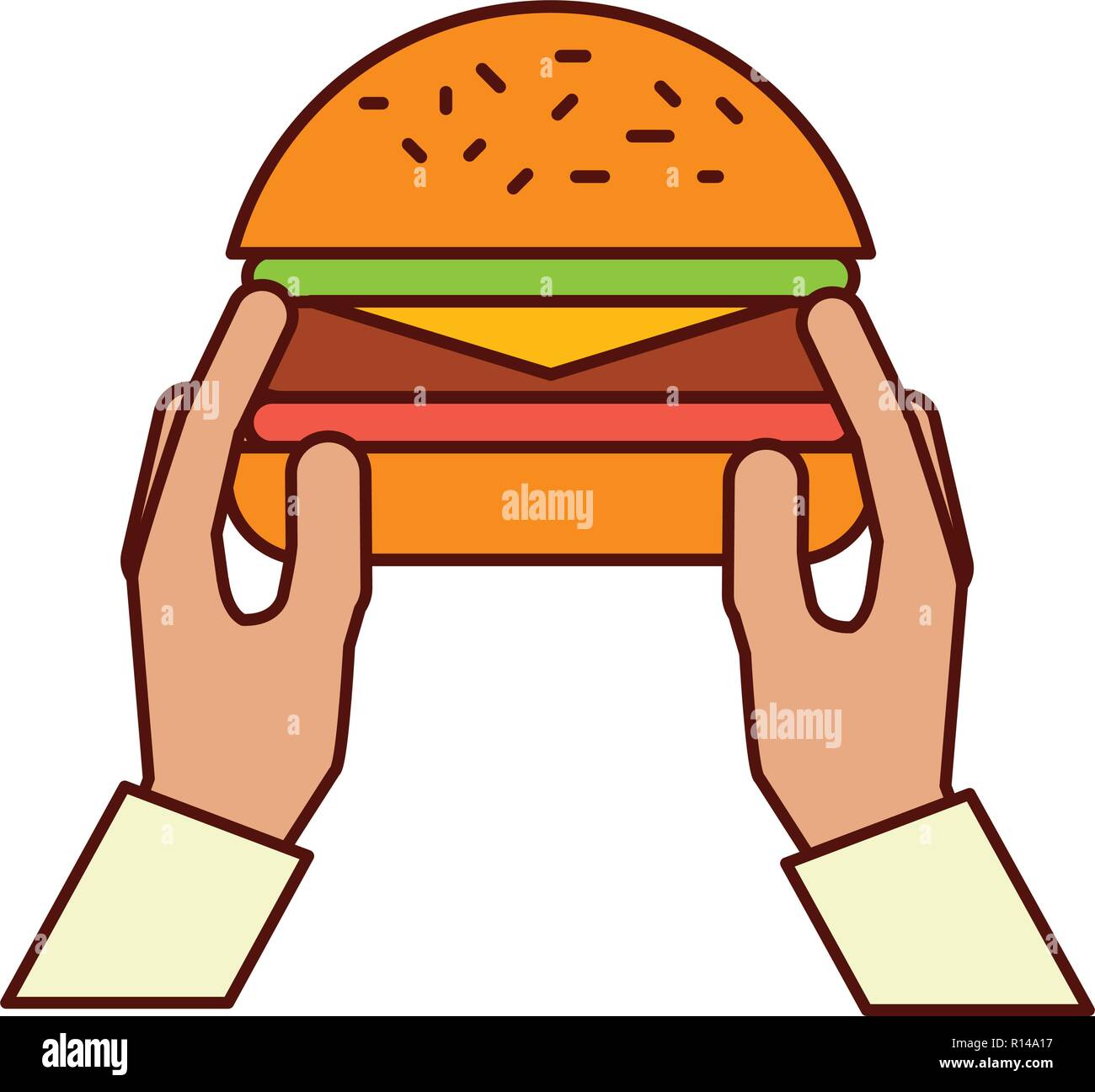 hands with burger on white background vector illustration Stock Vector ...