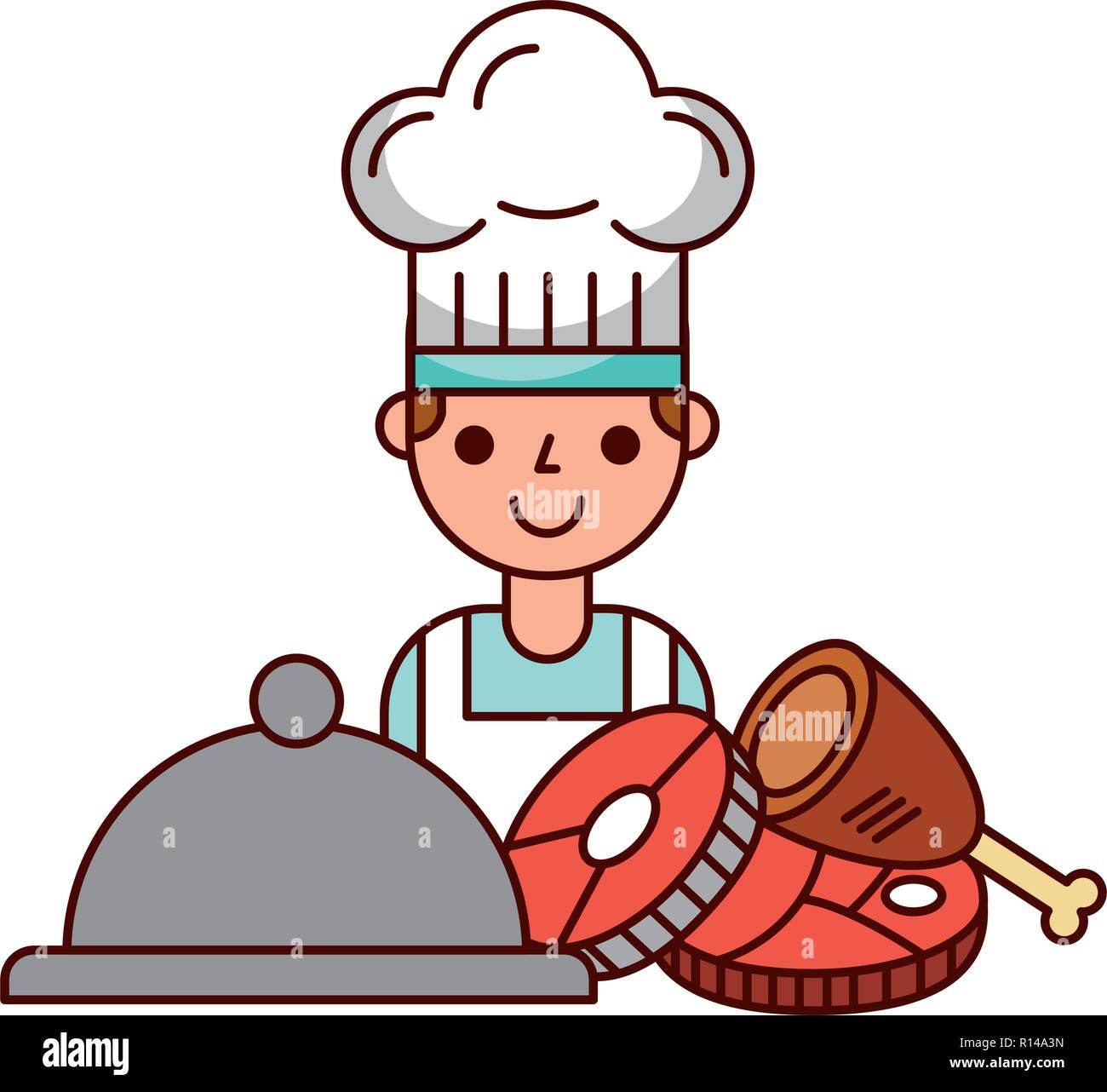 chef cartoon meal meat chicken and fish vector illustration Stock ...