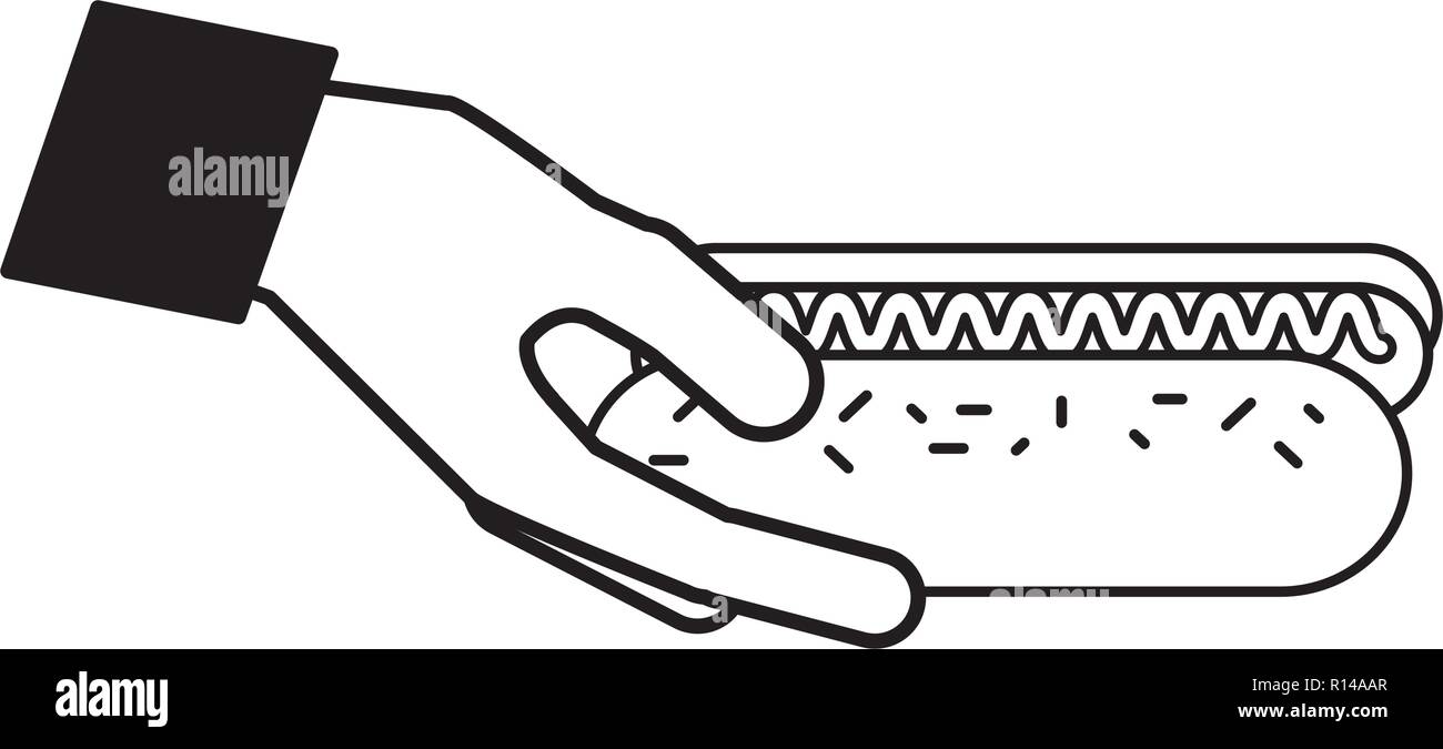 hand holding hot dog fast food vector illustration Stock Vector Image ...
