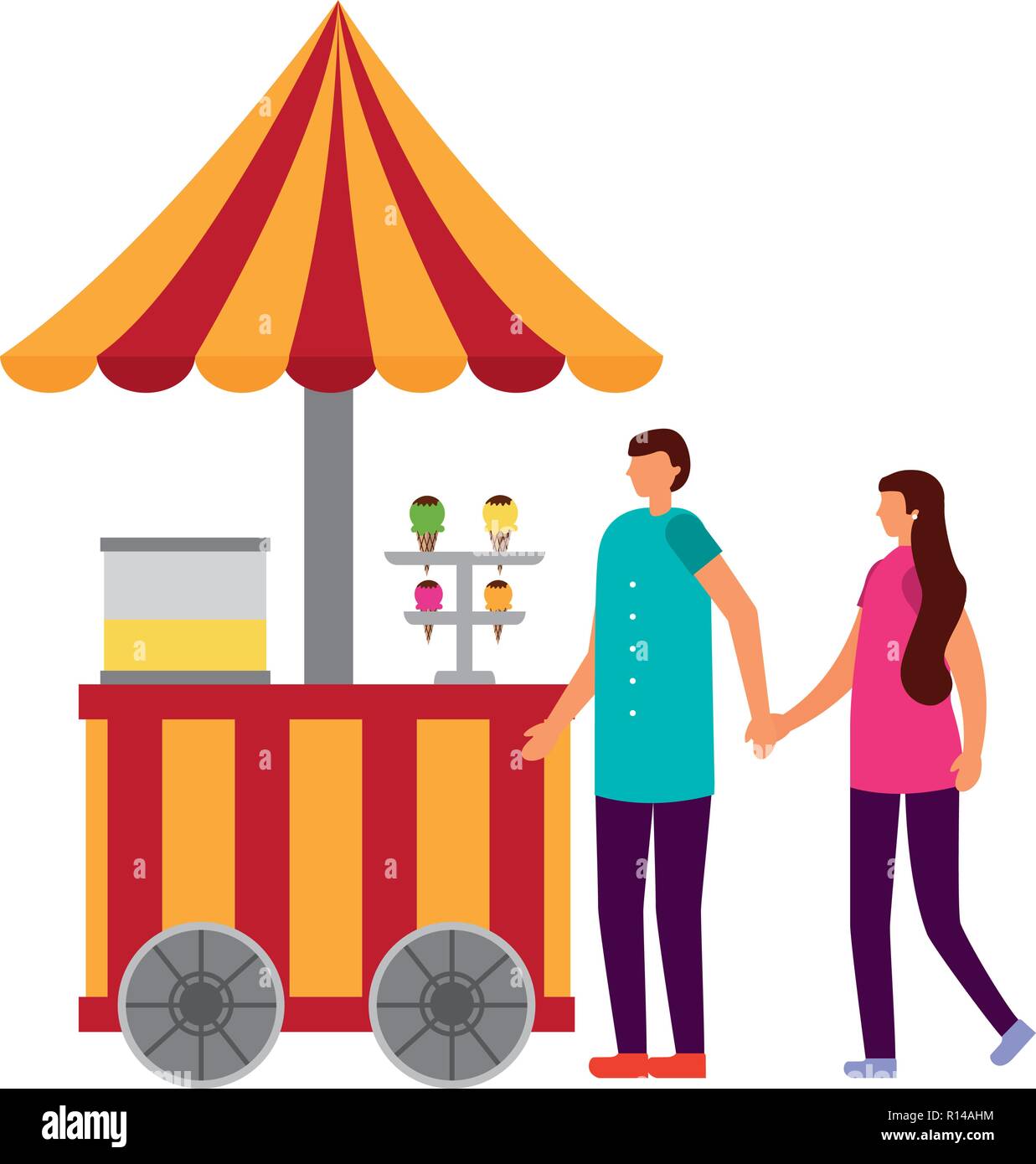 couple with ice cream booth circus fun fair carnival vector ...