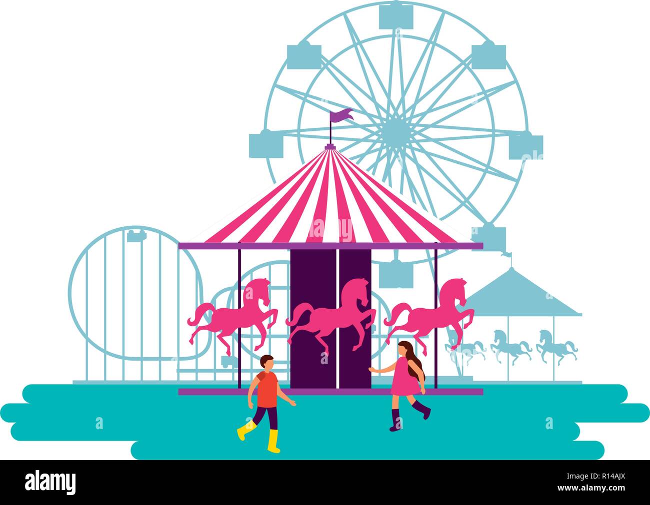 kids and carousel circus fun fair carnival vector illustration Stock ...