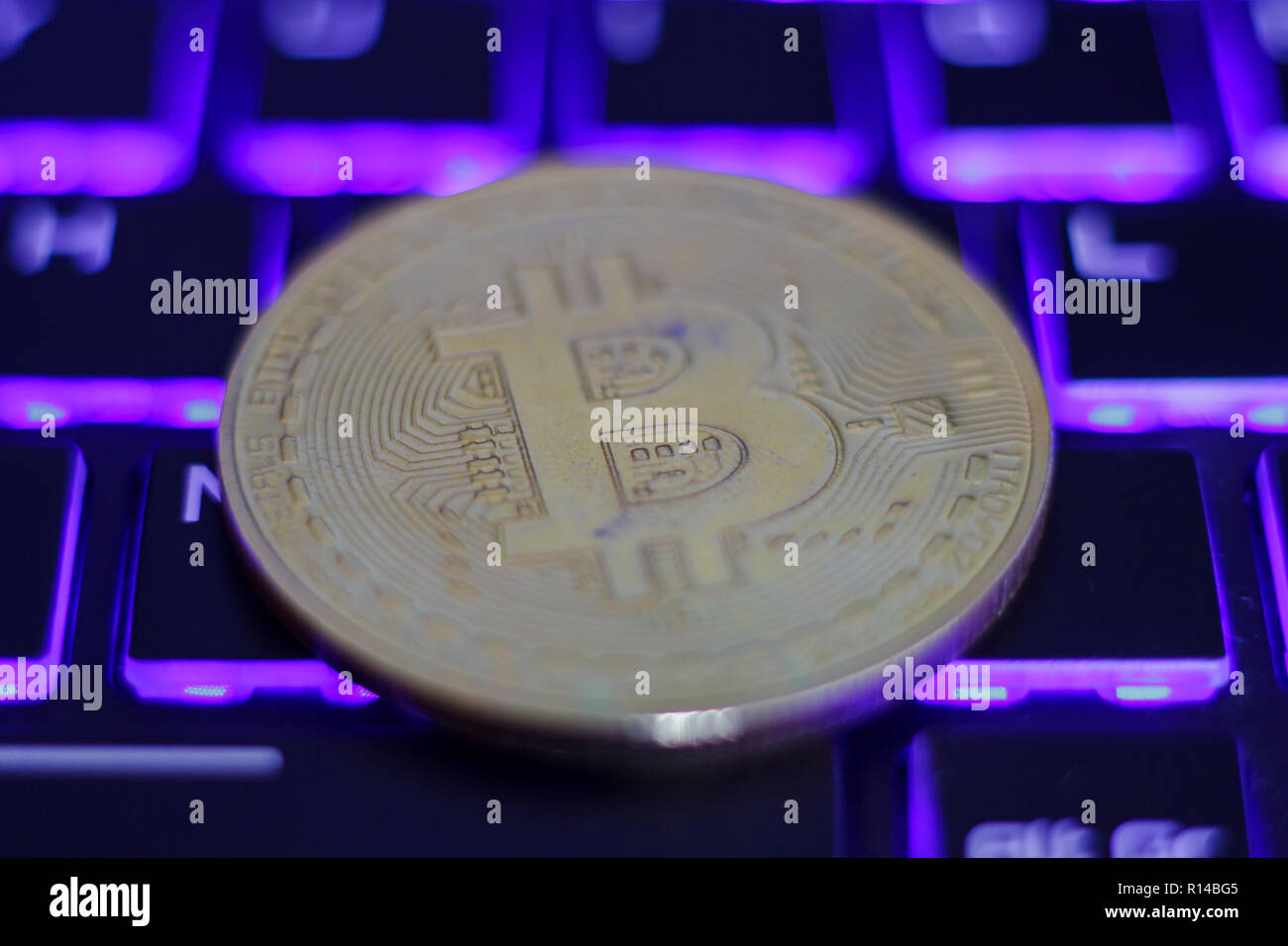 Silver bitcoin on illu Stock Photo - Alamy