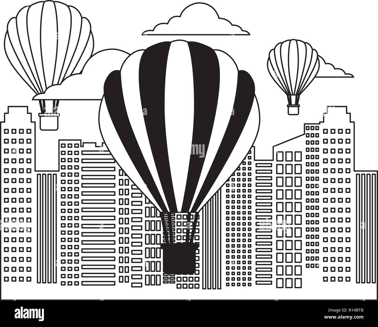 hot air balloons city urban buildings vector illustration Stock Vector ...