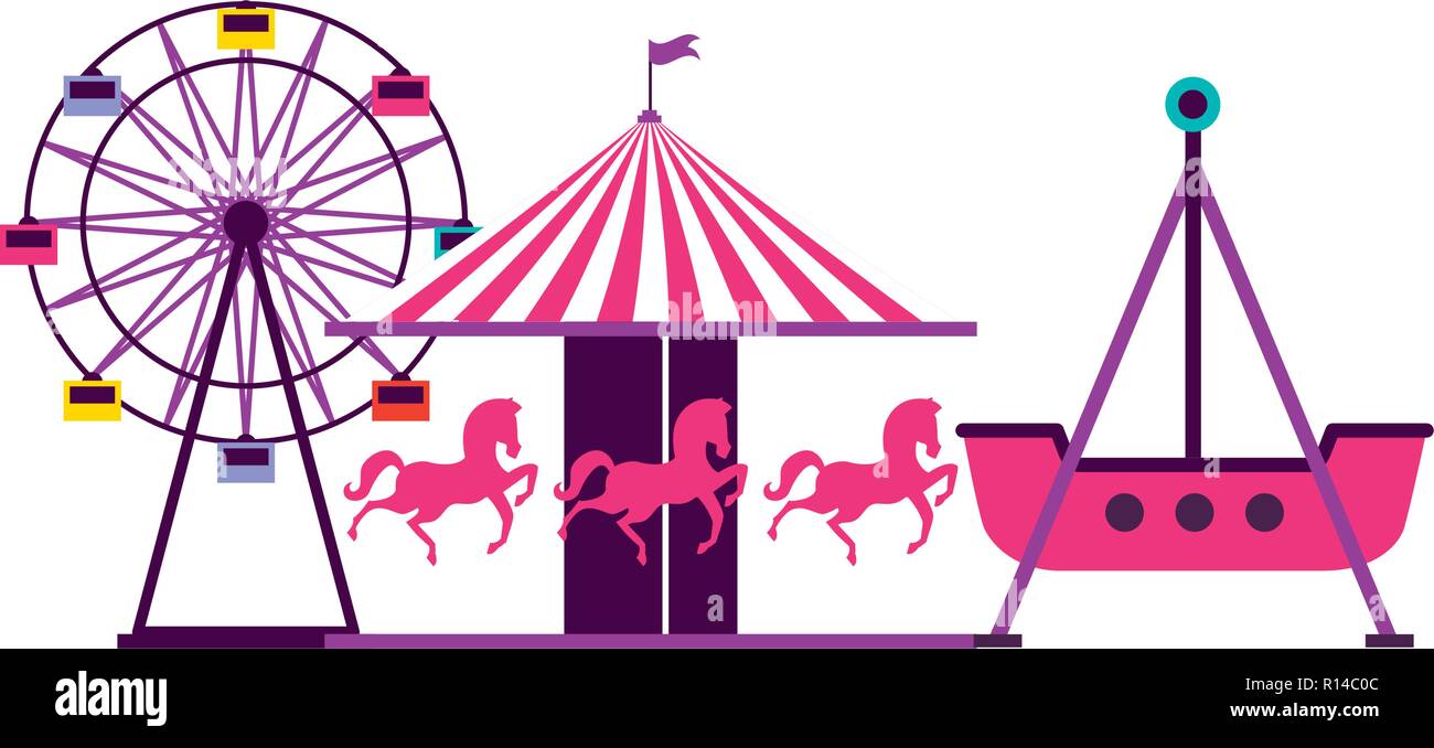 ferris wheel carousel and boat pirate fun fair carnival vector ...