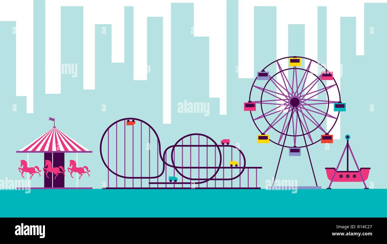 ferris wheel roller coaster fun fair carnival vector illustration Stock ...