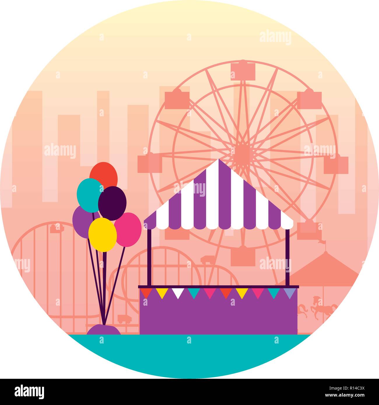 booth balloons ferris wheel fun fair carnival vector illustration Stock ...