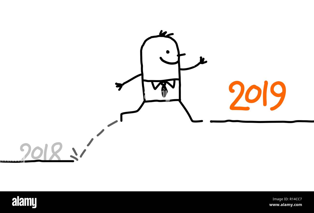 Cartoon Businessman Jumping to 2019 Year Stock Vector Image & Art - Alamy