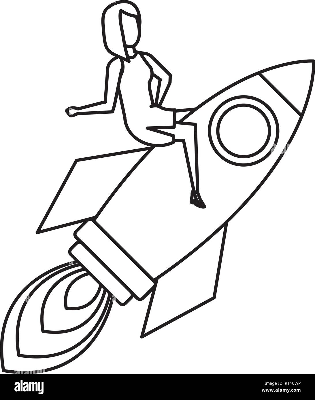 woman flying in rocket start up vector illustration design Stock Vector ...