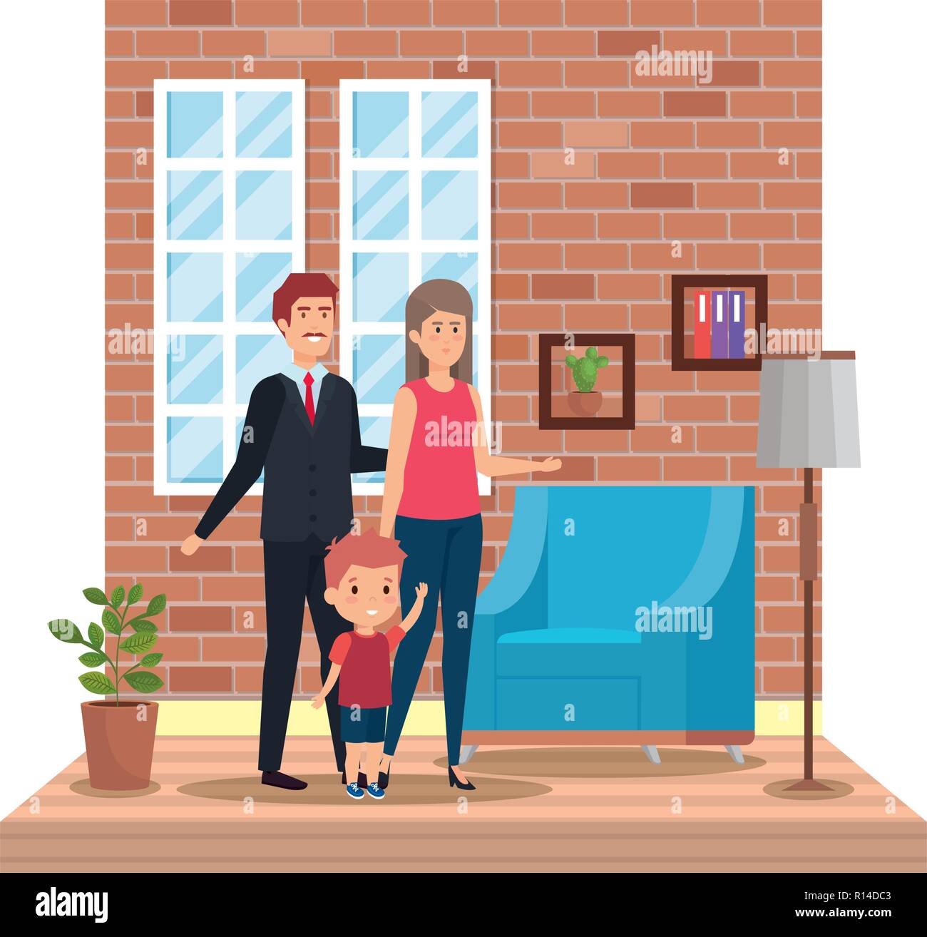 parents couple with son characters vector illustration design Stock ...