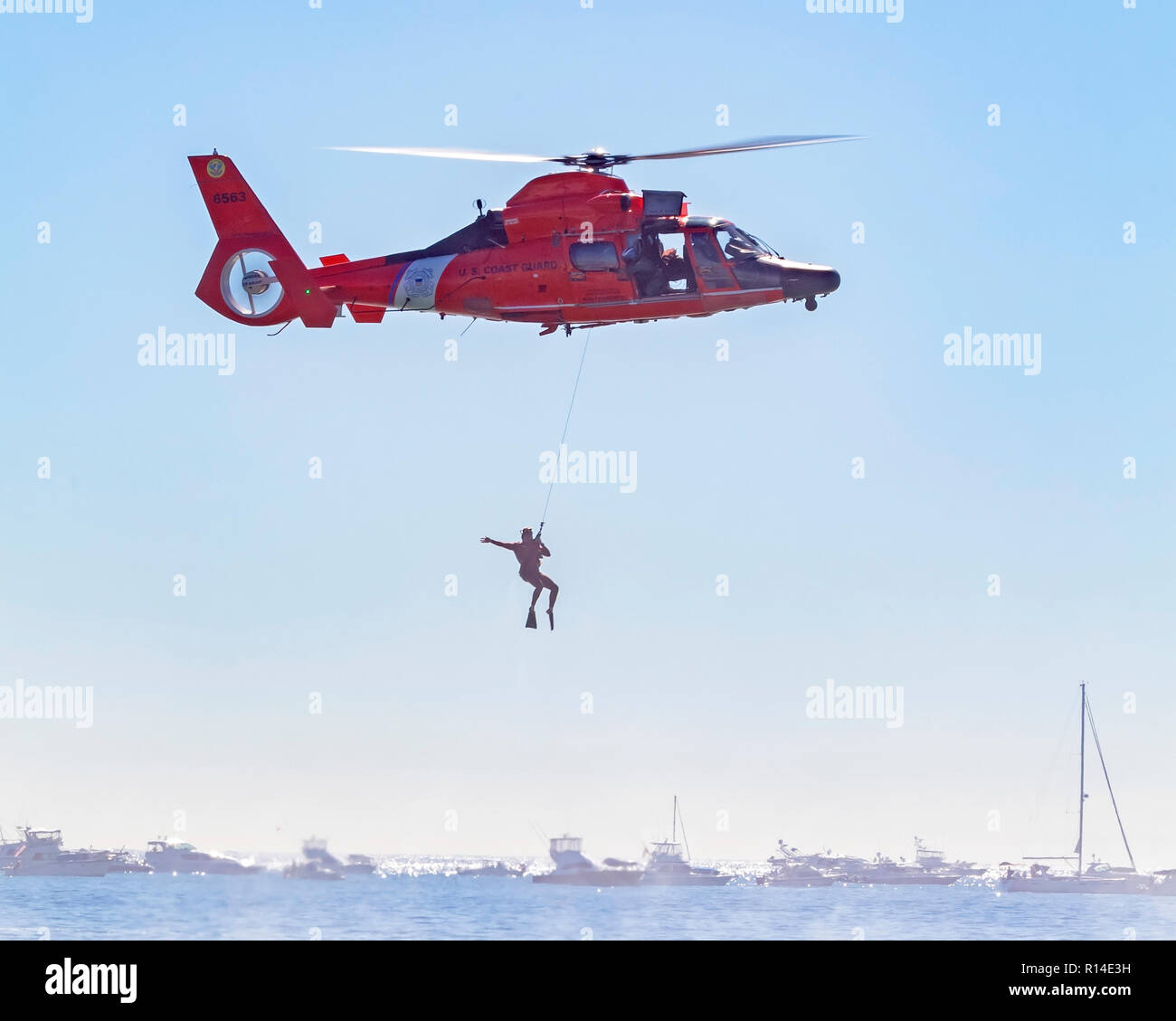 Helicopter Coast Guard Dolphin aircraft performing search and rescue ...