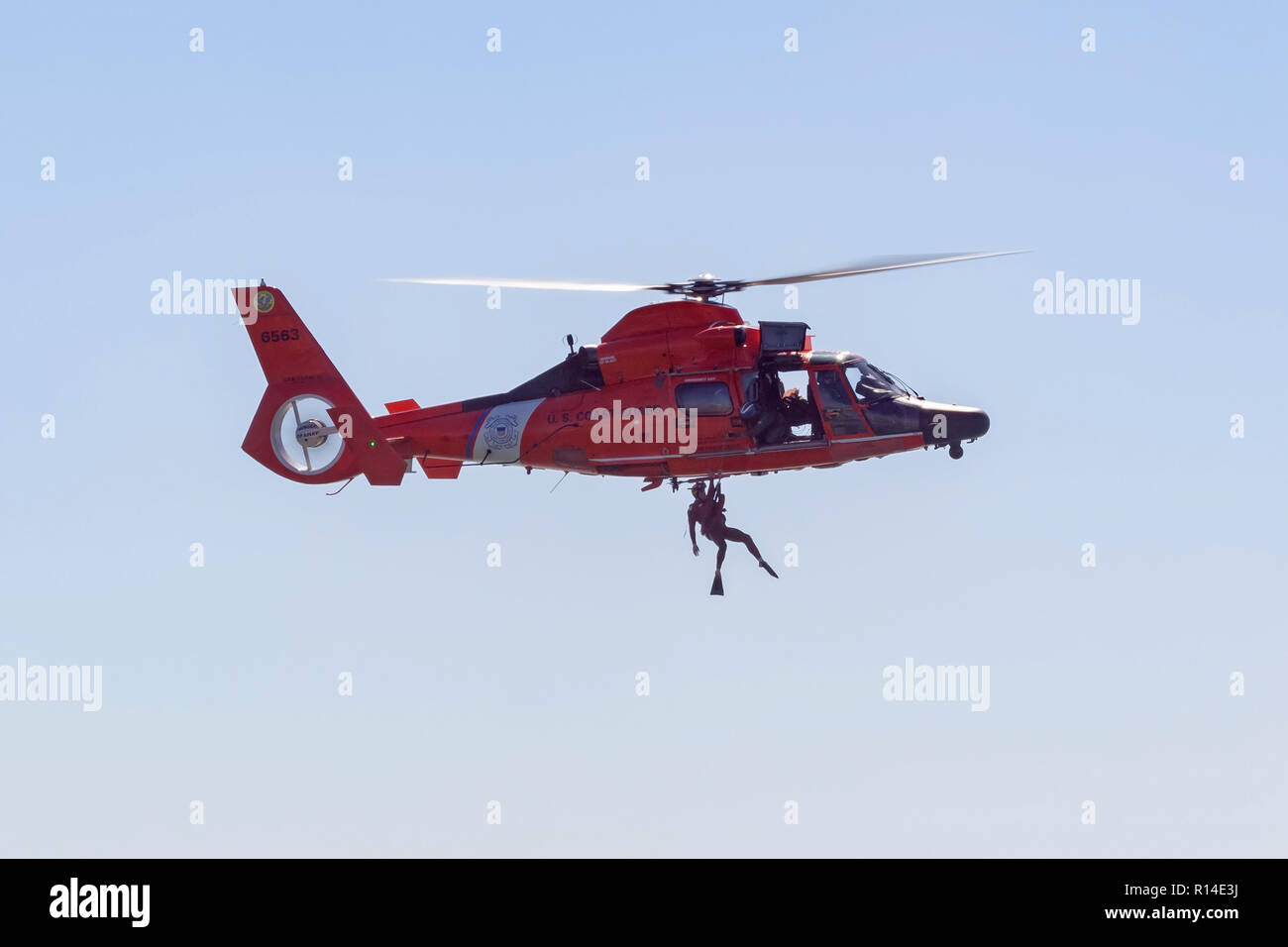 Helicopter Coast Guard Dolphin aircraft performing search and rescue ...