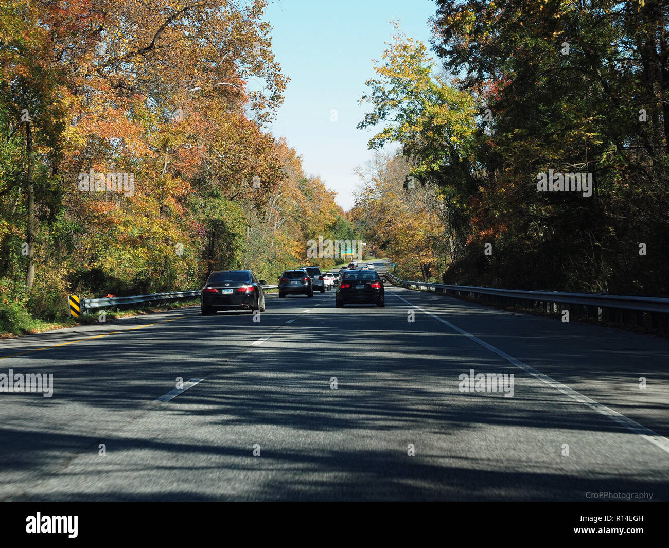 Fall landscape picture of road through windshield Stock Photo - Alamy