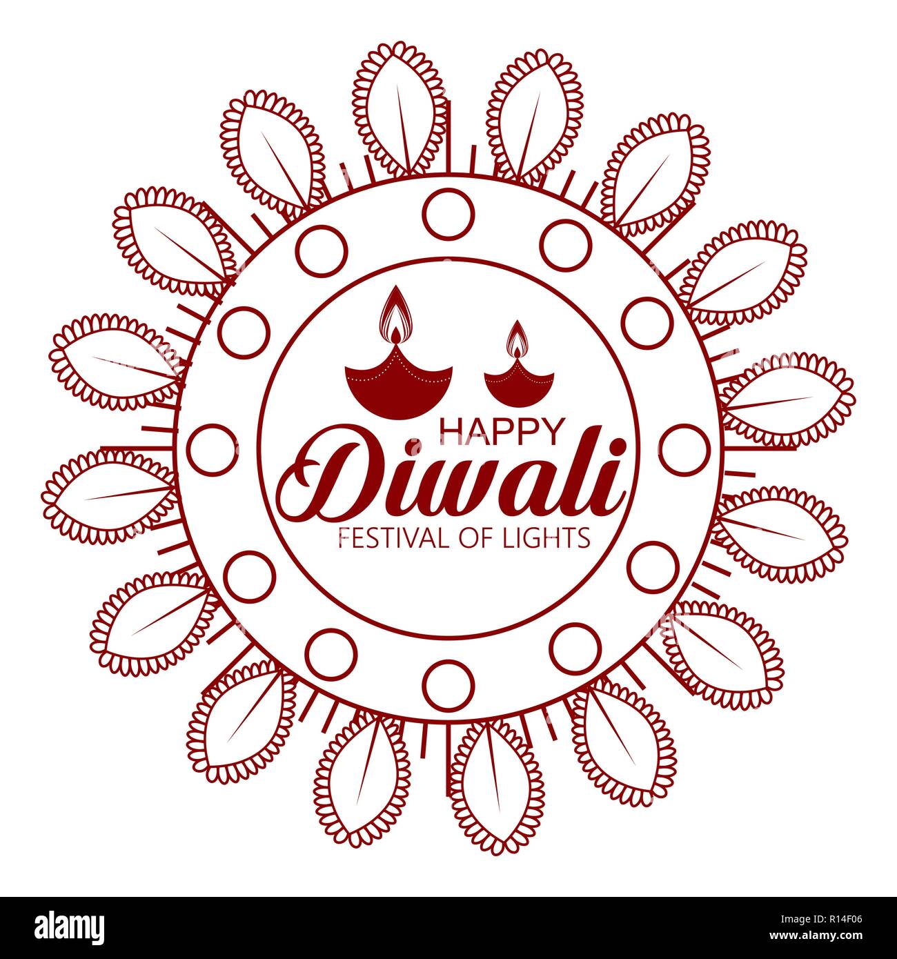 flower and candles hindu emblem to diwali festival vector illustration ...