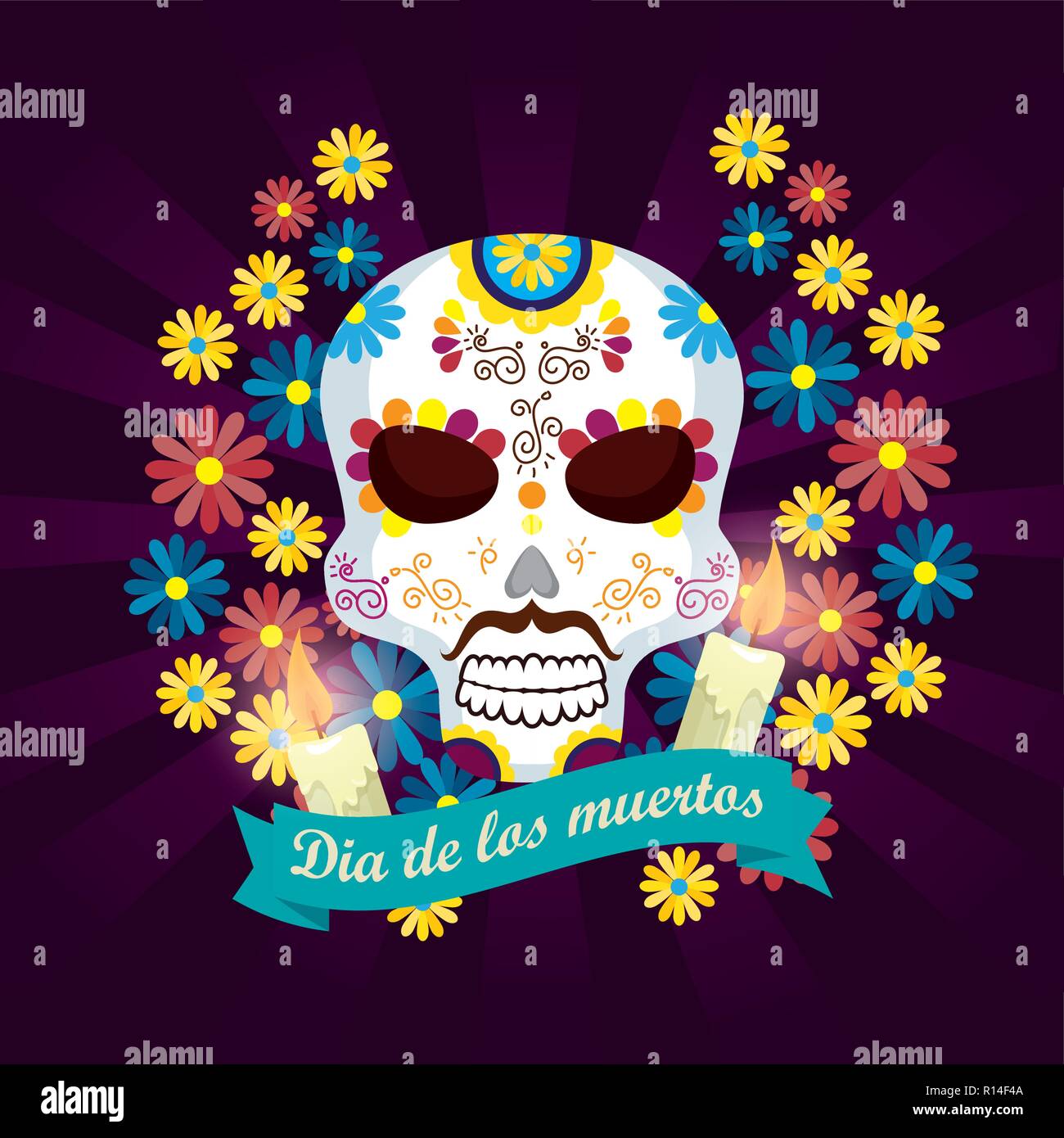 horror mask with flowers and ribbon to vent vector illustration Stock ...