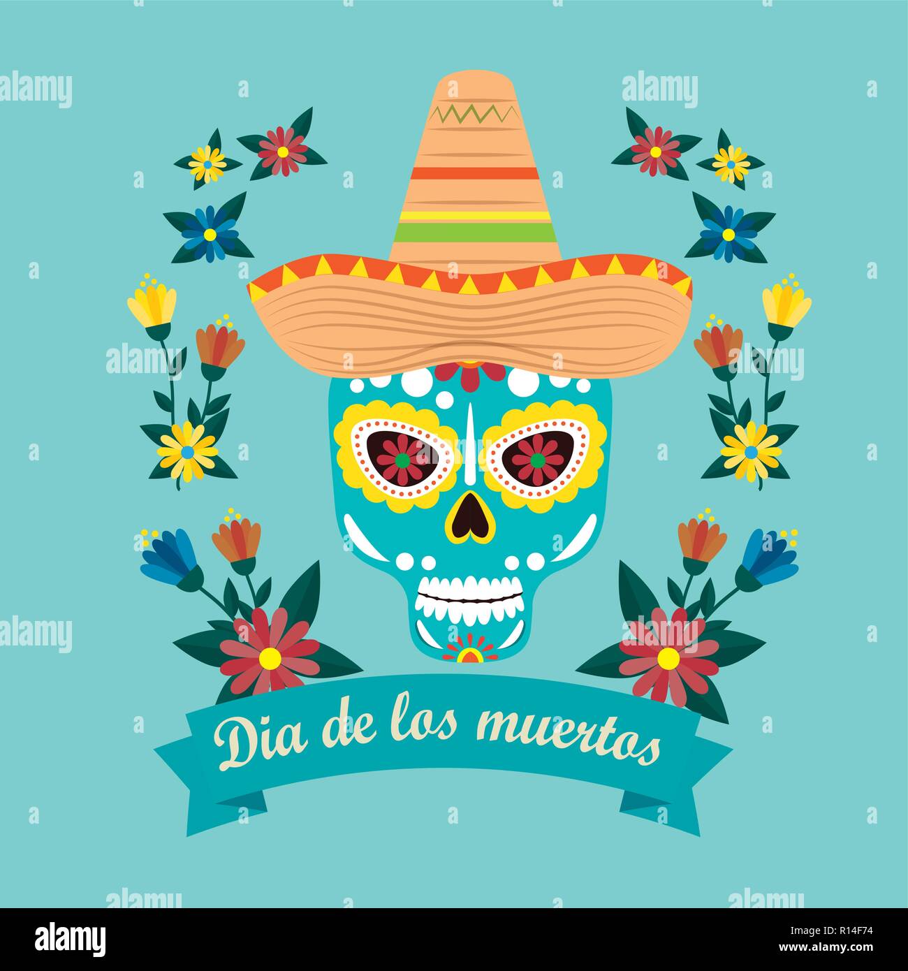 mexican skull mask with hat to celebrate event vector illustration ...