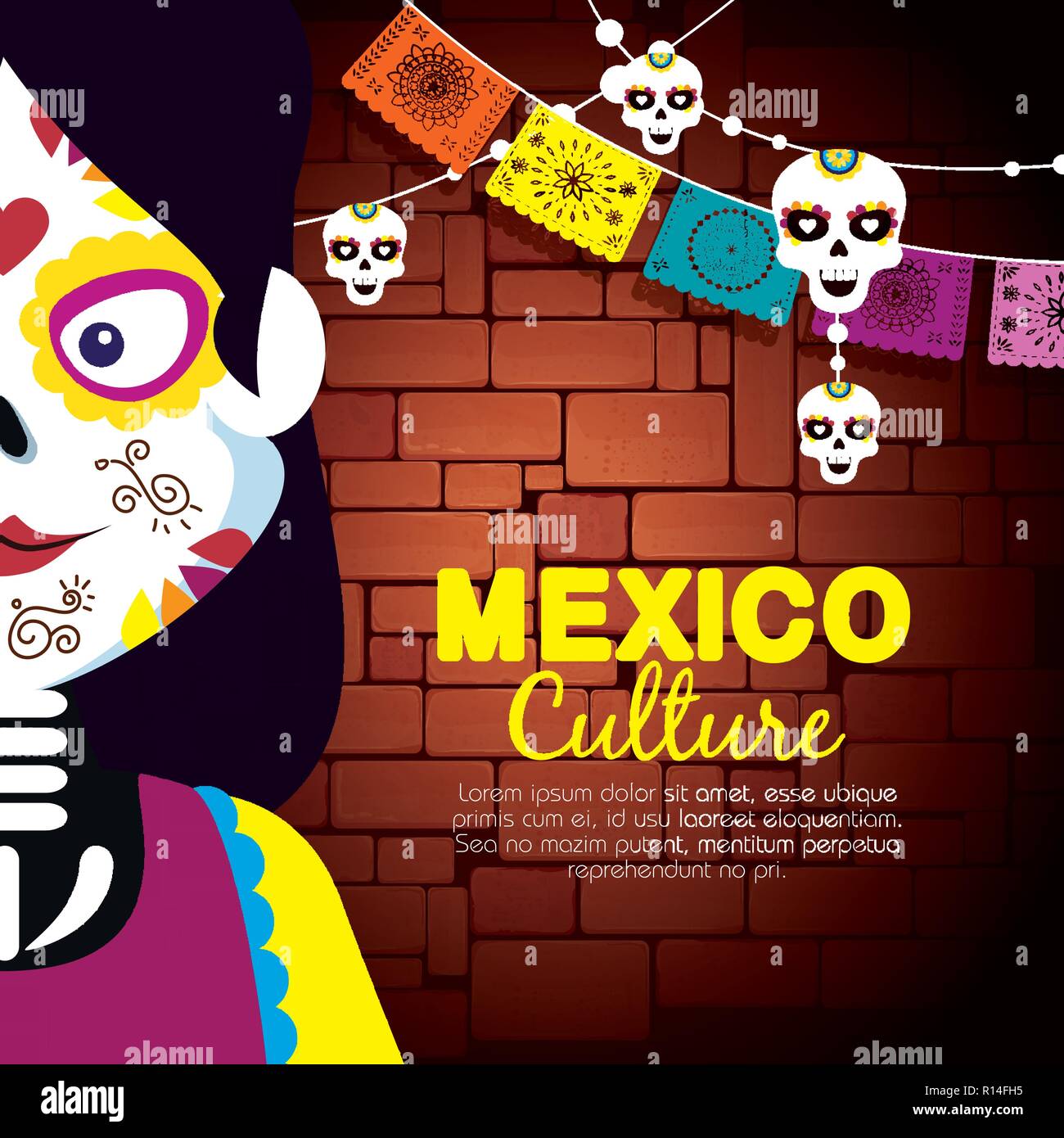 catrina with skull banner banner to event celebrate vector illustration ...
