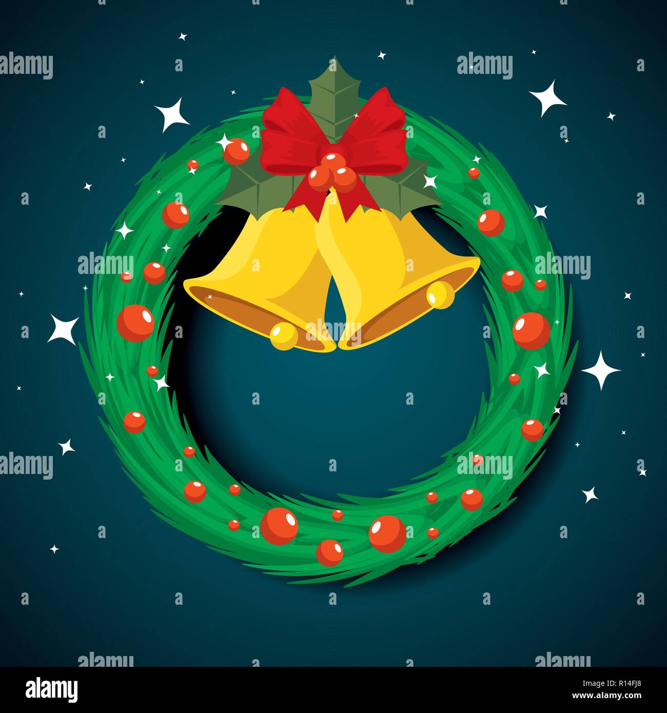 circle garland christmas with bells and ribbon bow vector illustration ...