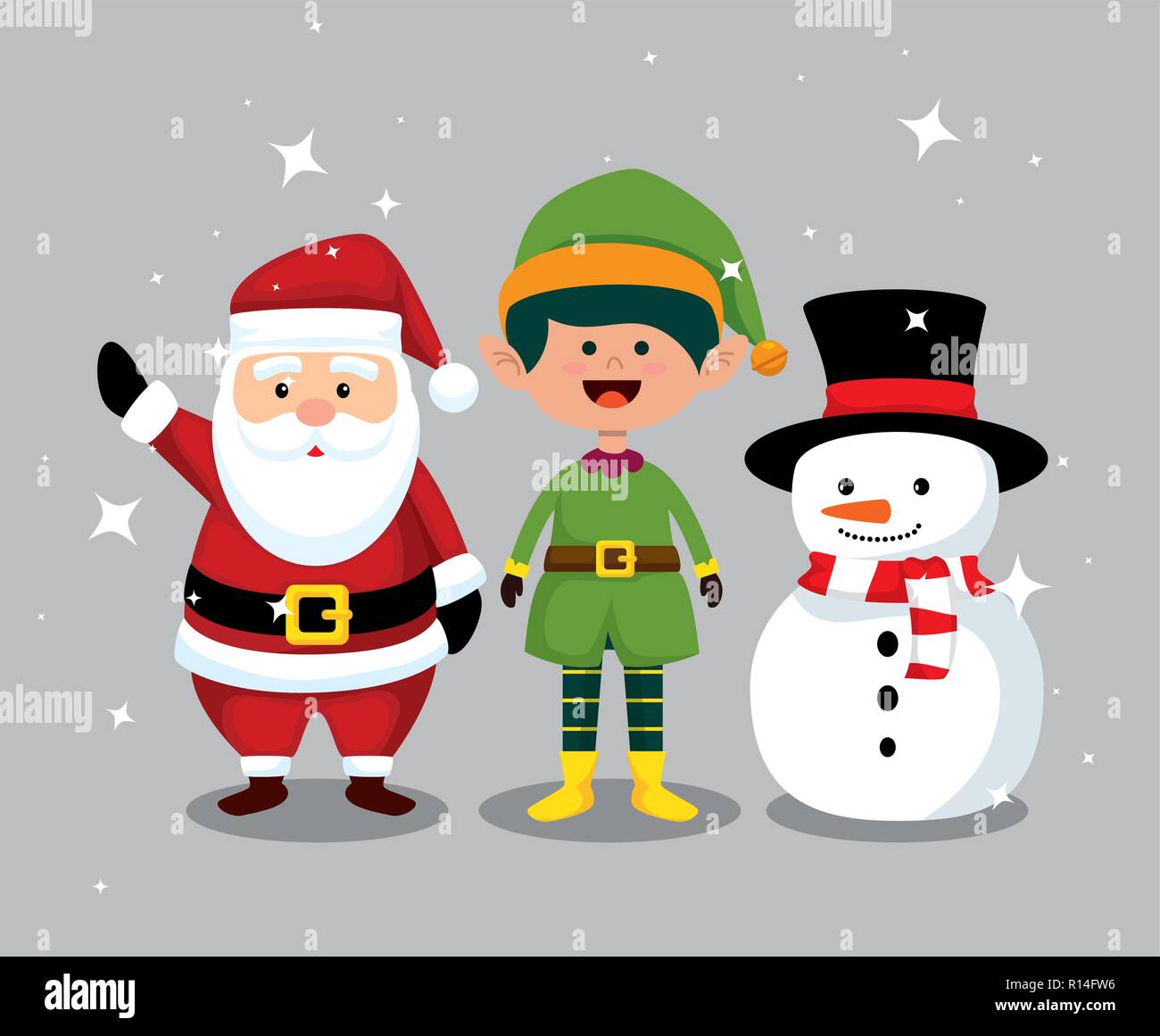 santa claus with elf and snowman celebration vector illustration Stock ...