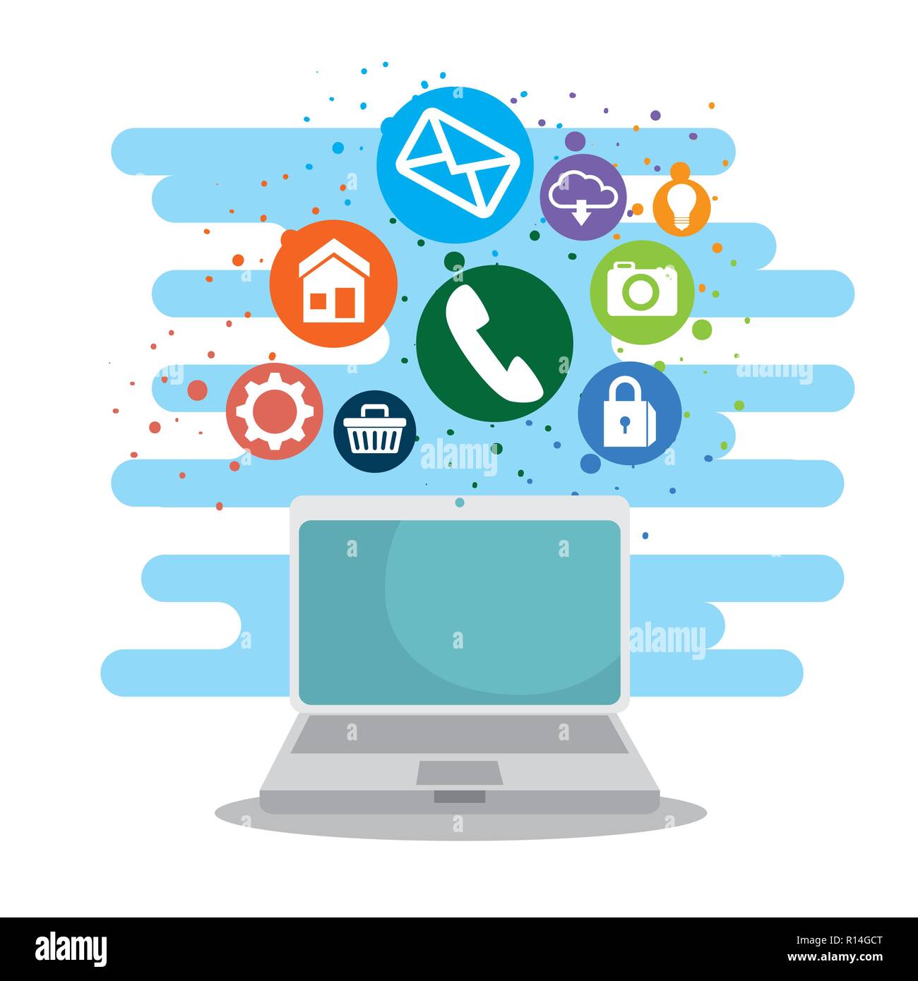 computer with digital social media connection vector illustration Stock ...