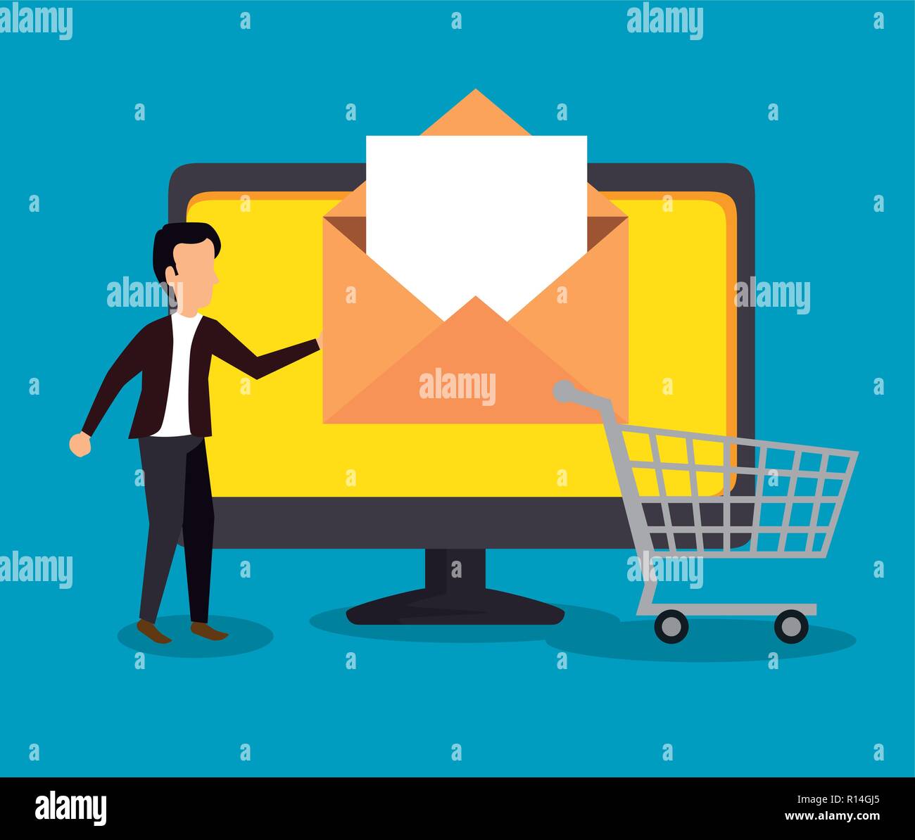 businessman with computer technology and message information vector ...