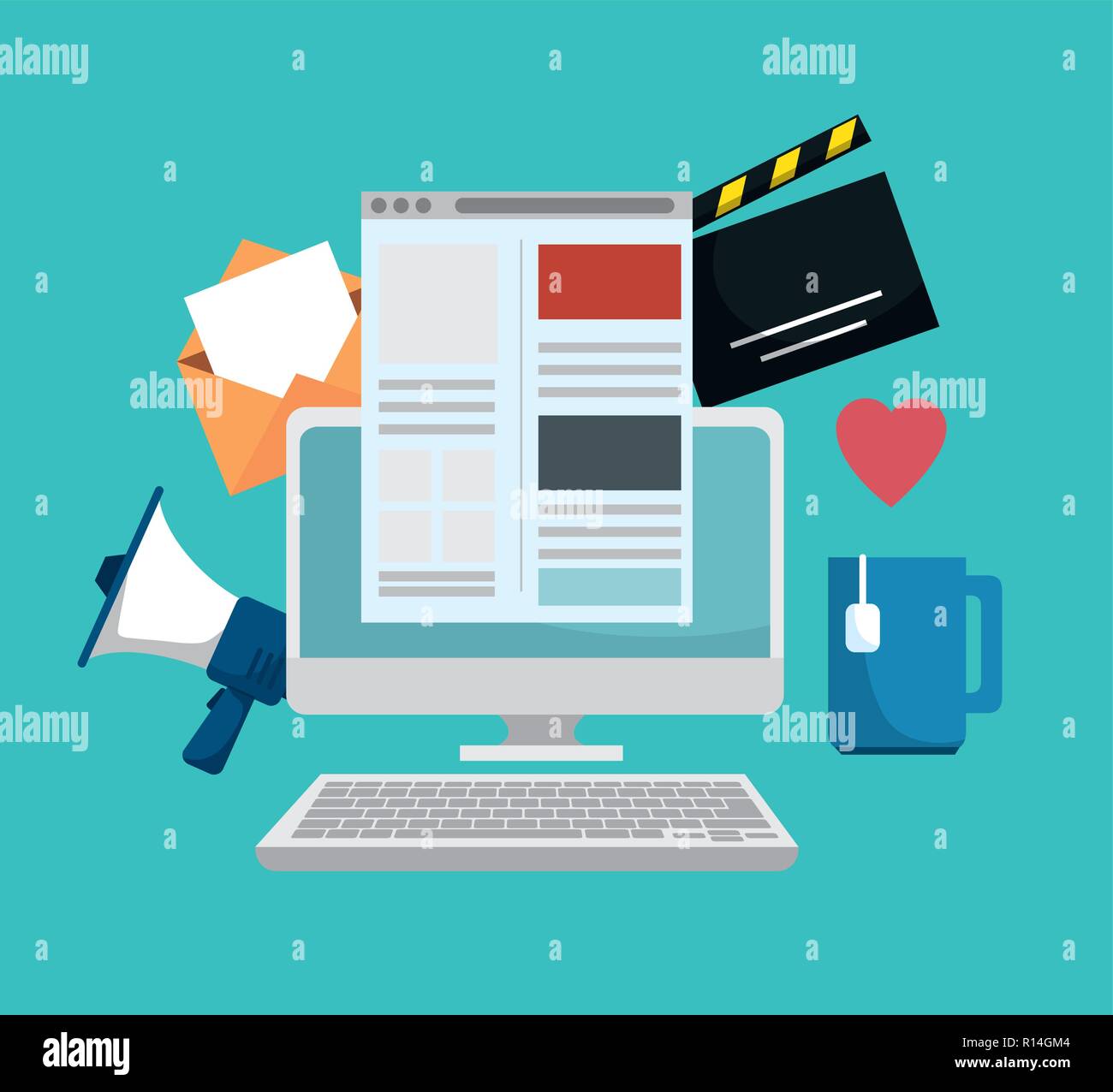 computer website tecnology with media apps vector illustration Stock ...