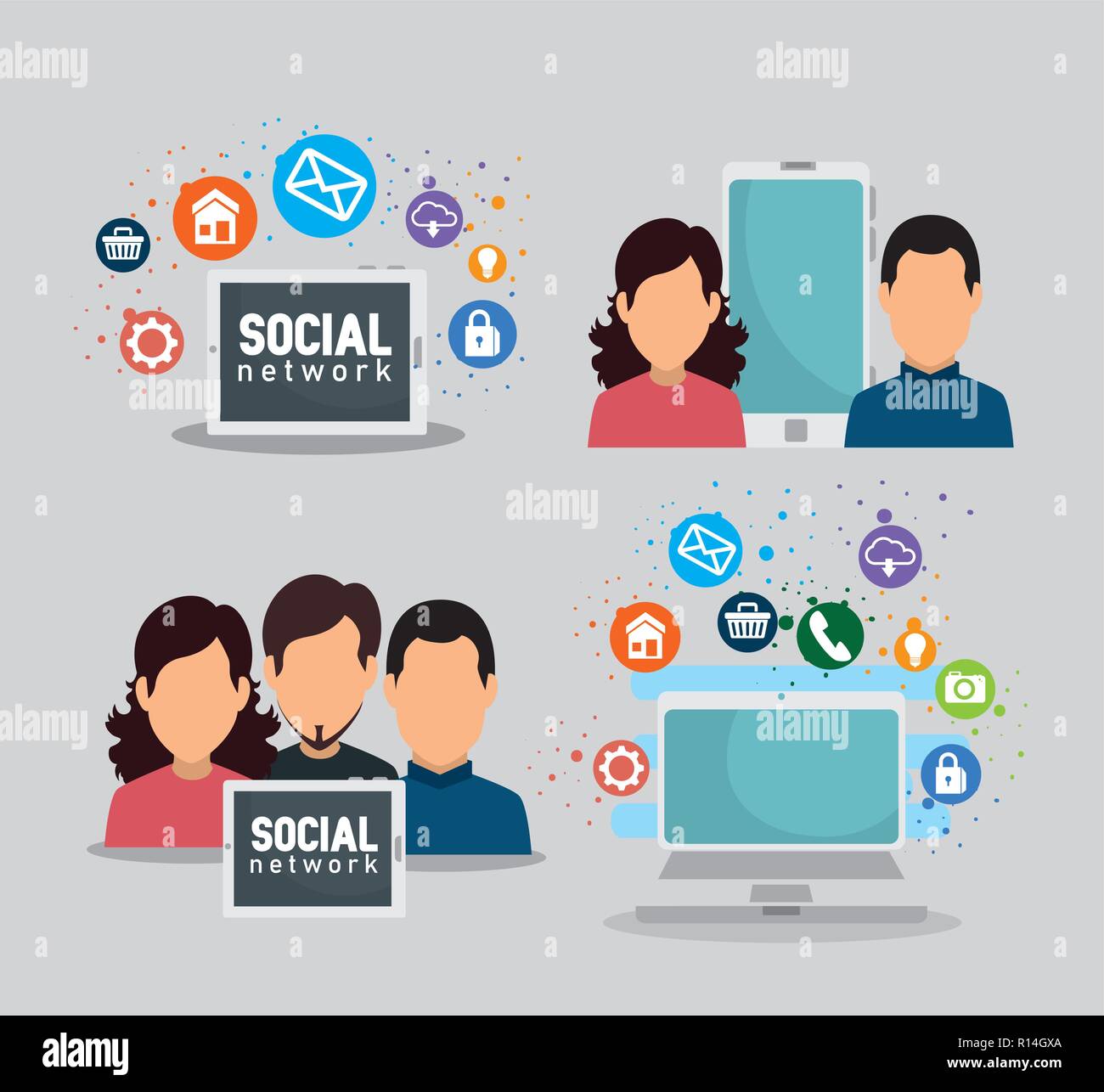 set people with social technology and digital apps Stock Vector Image ...