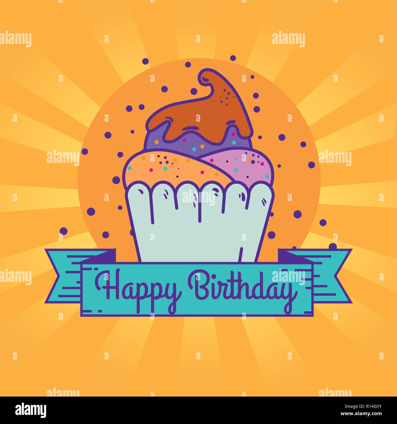 sweet muffin and ribbon with happy birthday message Stock Vector Image ...