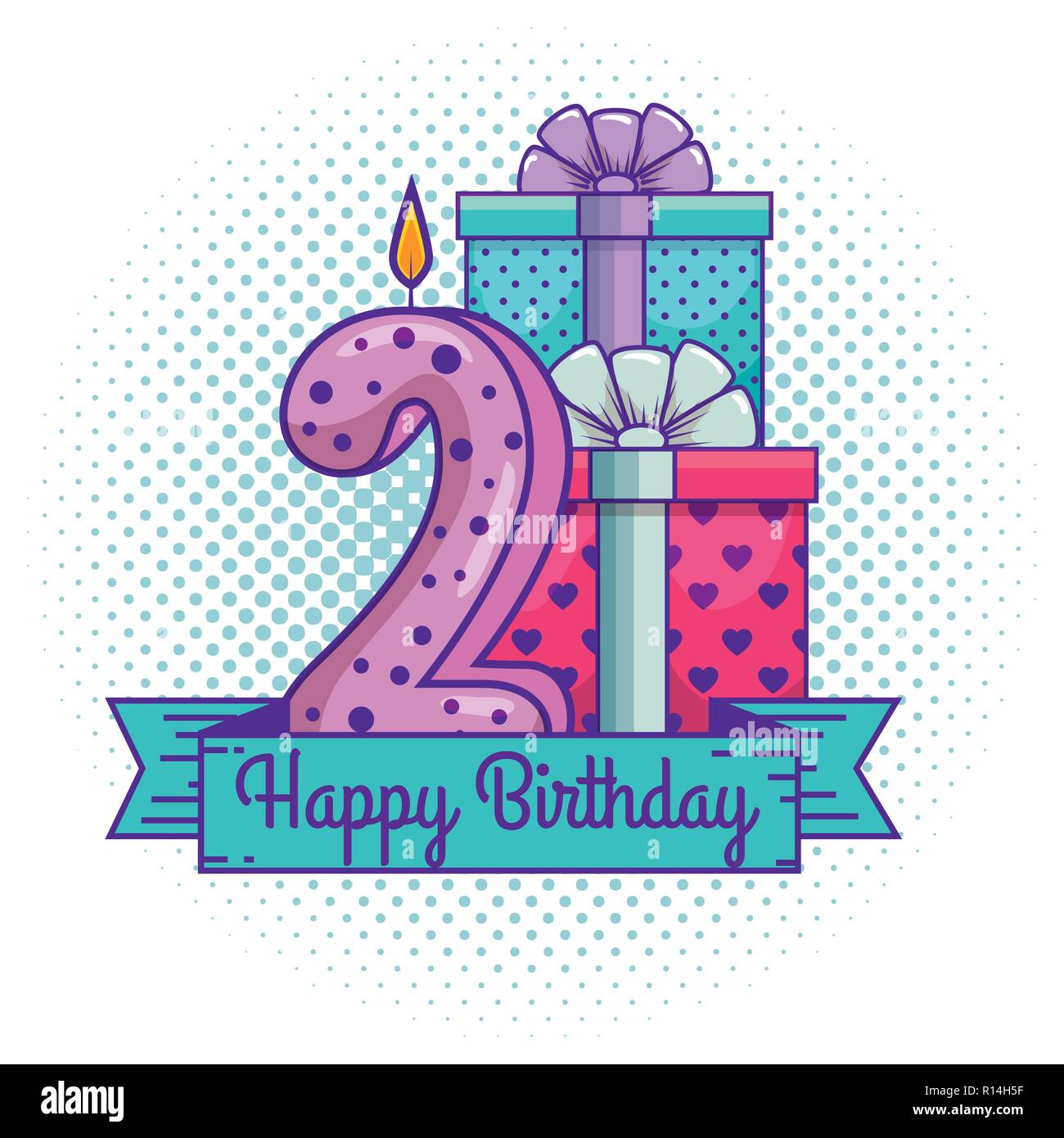 happy birthday with candle number two decoration Stock Vector Image ...