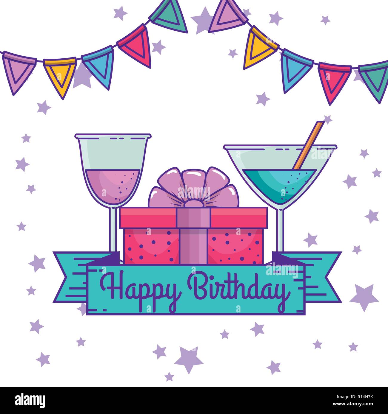 happy birthday with ribbon and party banner decoration Stock Vector ...