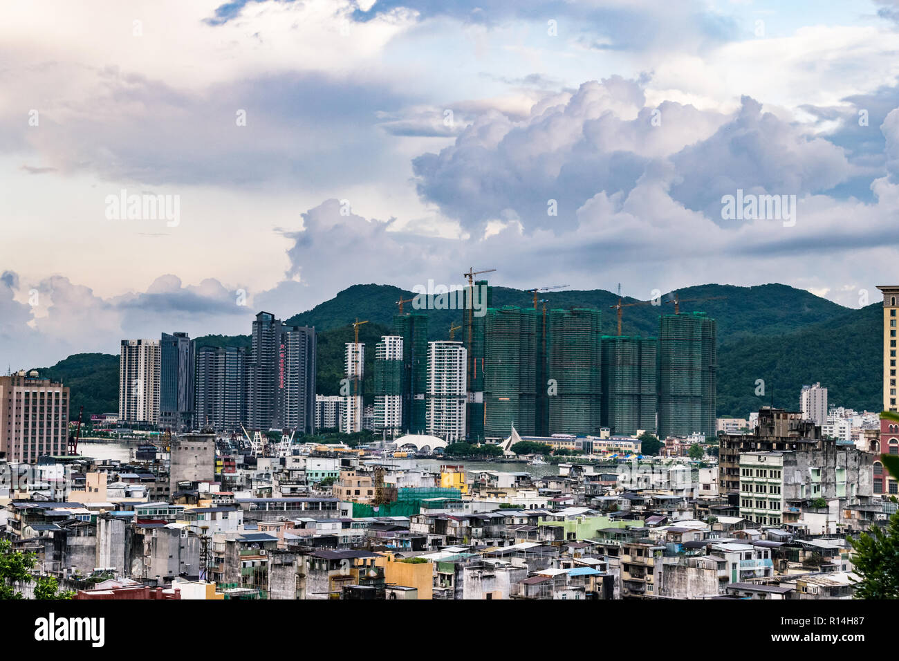 Macao cityscape skyline in 2016 showing gritty old buildings in Macao ...