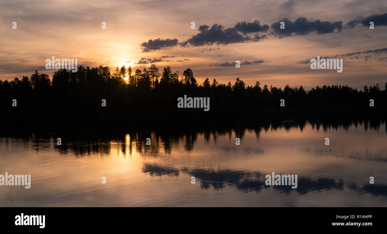 Sunset at lake Inari Lapland Finland Stock Photo - Alamy