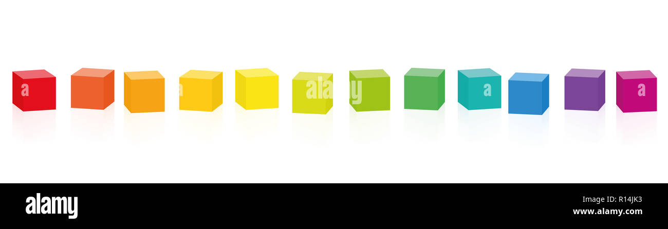 Colorful cubes. Set of 14 rainbow colored cubes in a row - illustration ...