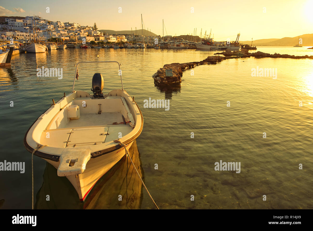 Naoussa village and harbor at sunset - Aegean Sea - Paros Cyclades ...
