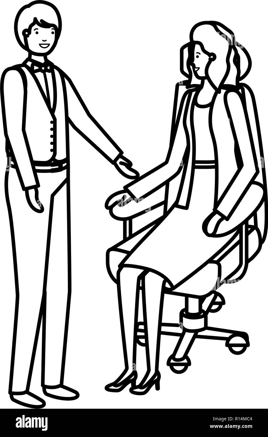 Woman man sitting workplace Black and White Stock Photos & Images - Alamy