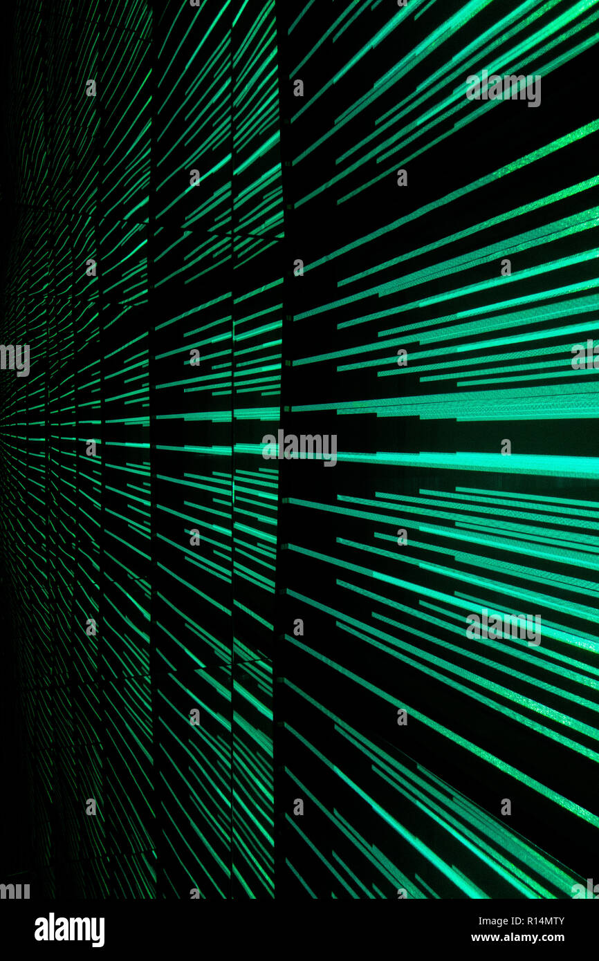 Colorful streaks of light show diminishing perspective and create a ...