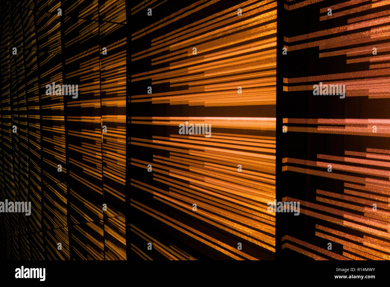 Colorful streaks of light show diminishing perspective and create a ...