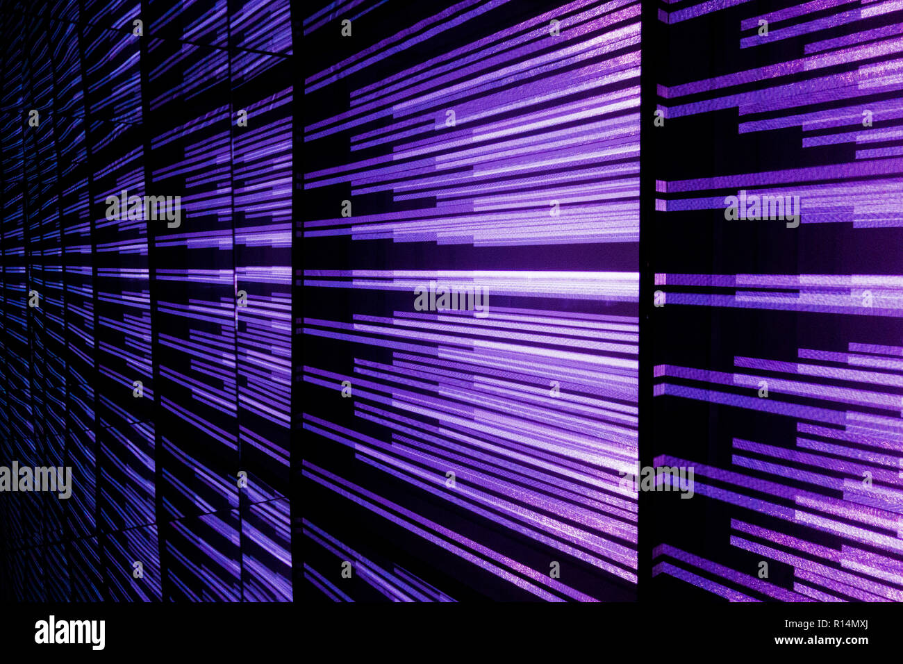 Colorful streaks of light show diminishing perspective and create a ...