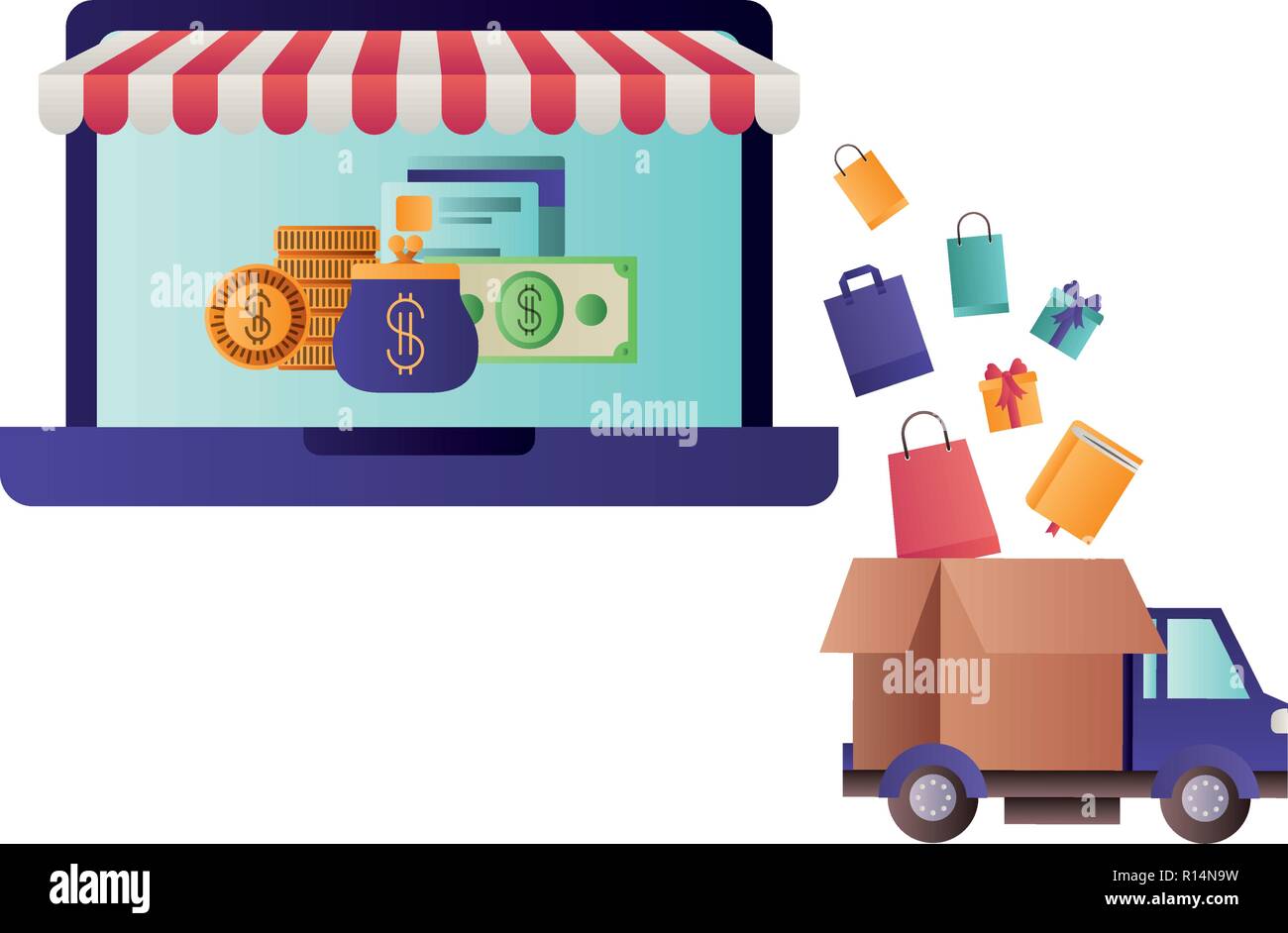 Gift box money laptop Stock Vector Images - Alamy