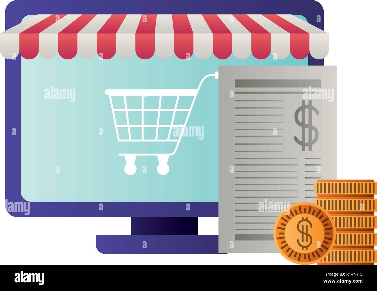 computer with tent and shopping cart Stock Vector Image & Art - Alamy
