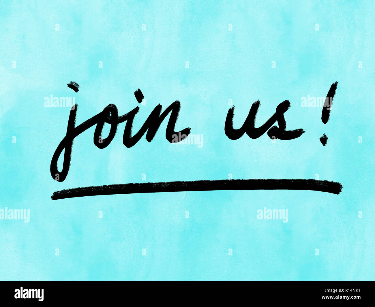 join us lettering on watercolor texture background Stock Photo - Alamy