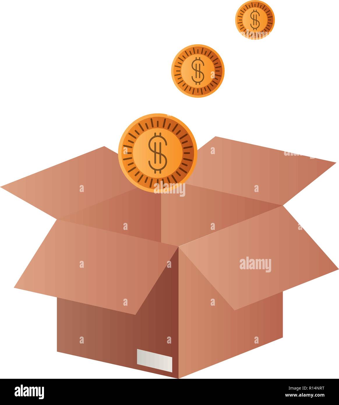 cardboard box with coins isolated icon Stock Vector Image & Art - Alamy