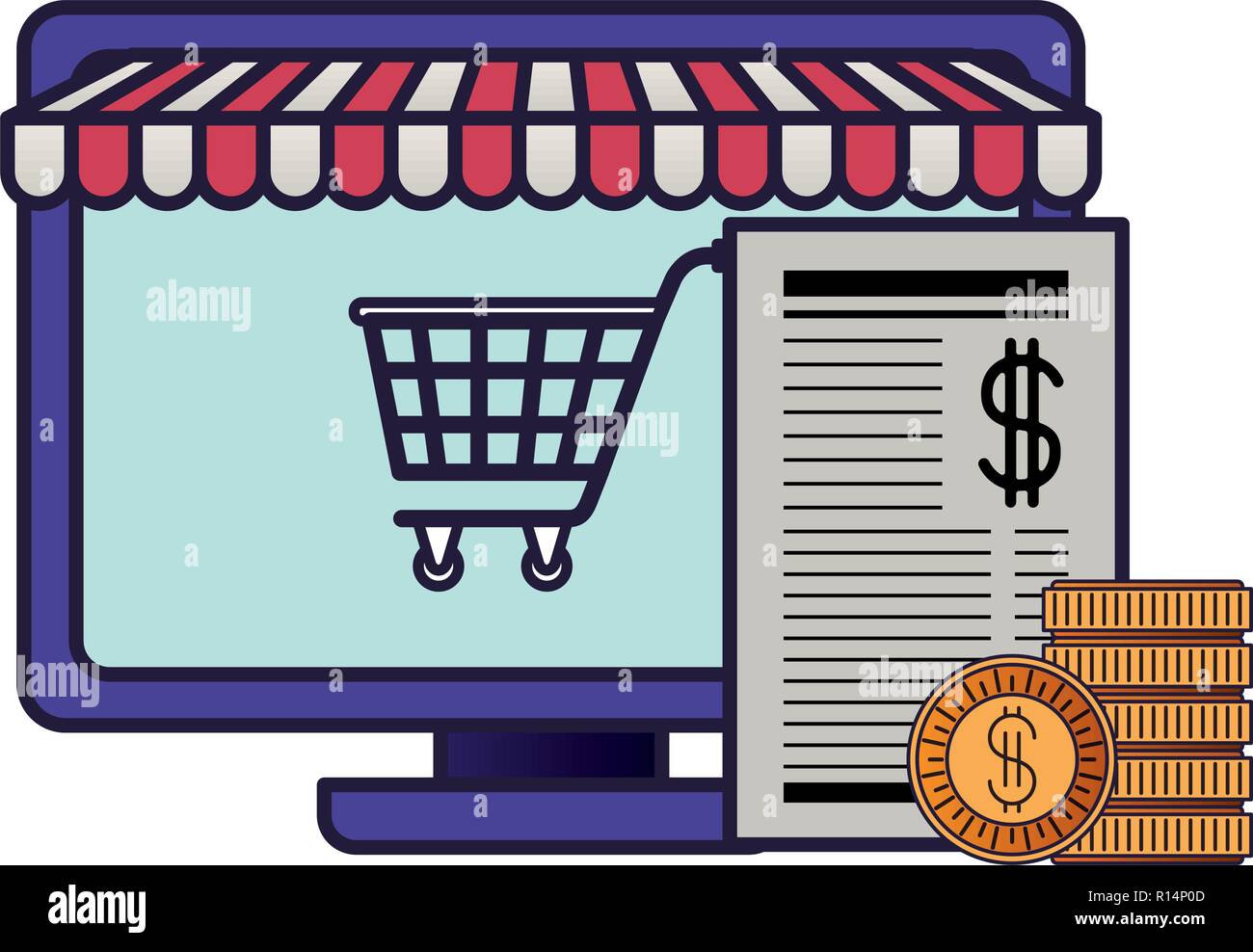 computer with tent and shopping cart Stock Vector Image & Art - Alamy