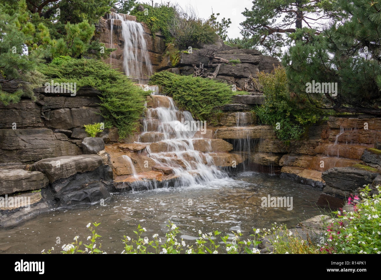 Waterfall in Rock Garden, Botanical Gardens, Montreal, Canada Stock ...